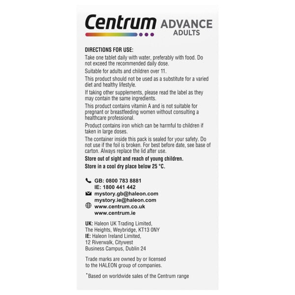 Centrum Advance For Adults 100 Tablets – Instant Pharmacy